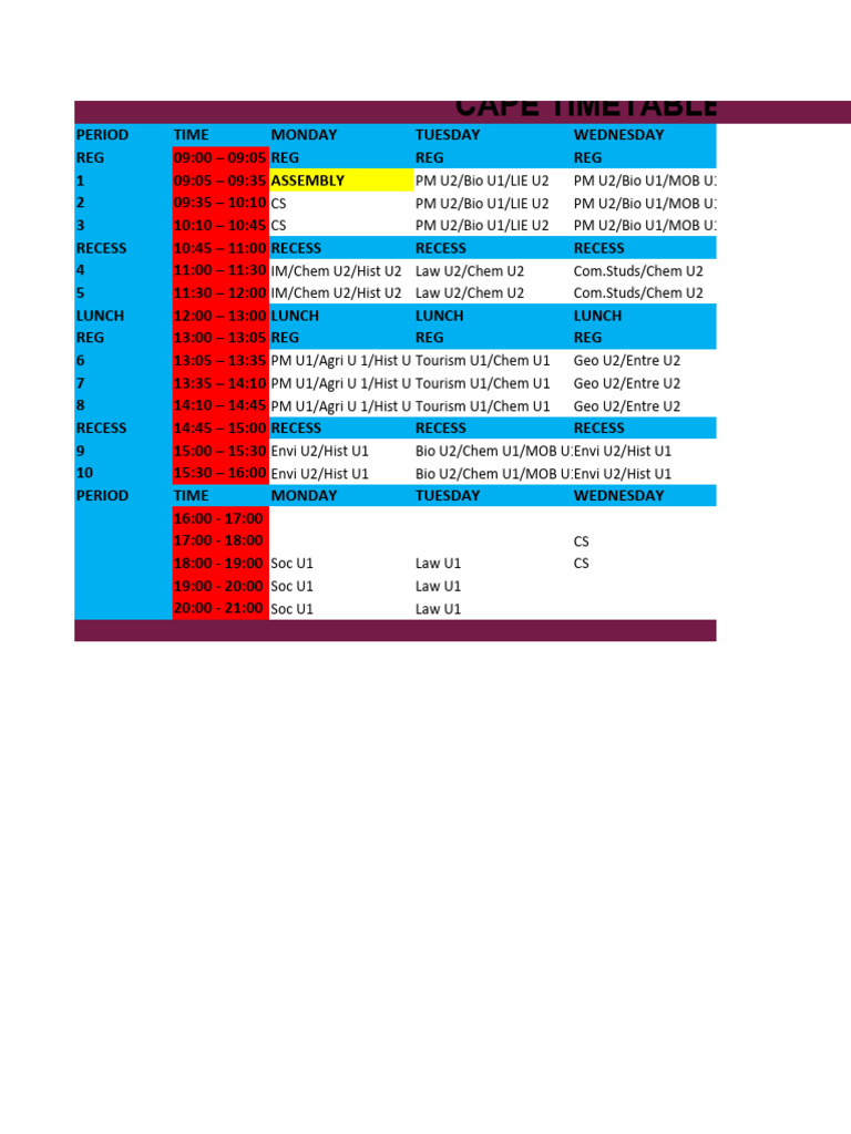 CAPE Timetable 2023-2024 Draft 1.2 | PDF