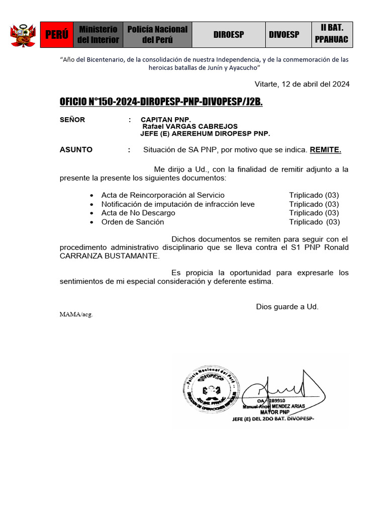 Oficio Remite 2024 | PDF | Seguridad nacional | Accion legal