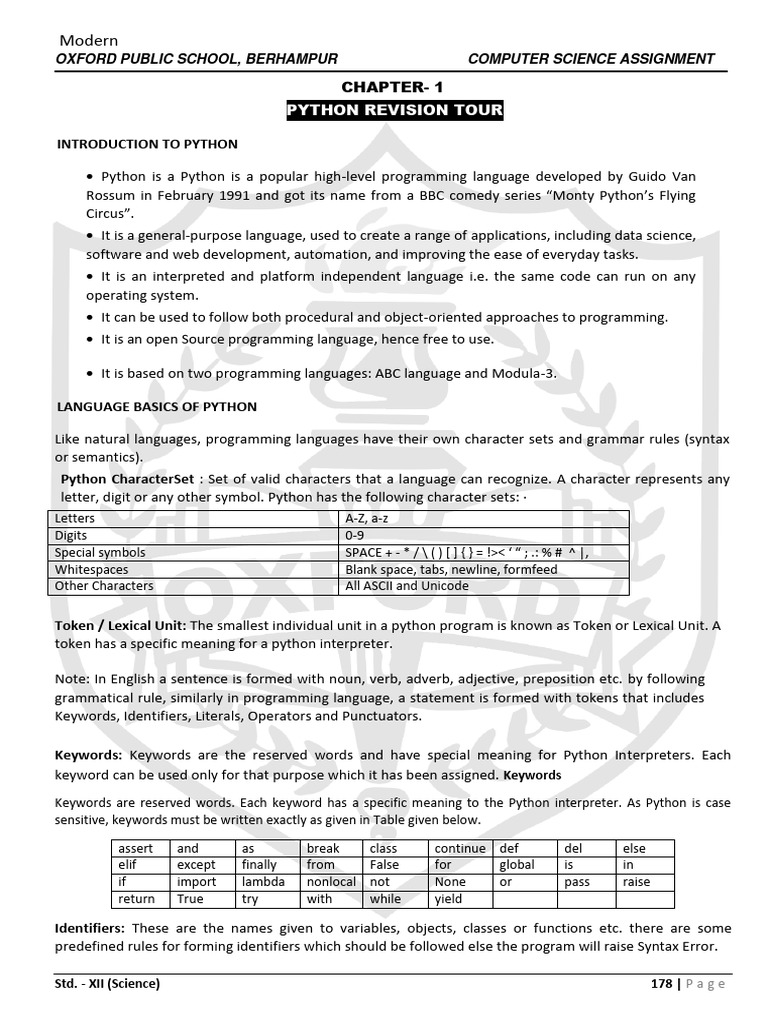 Python Revision Tour | PDF | Variable (Computer Science) | Data Type
