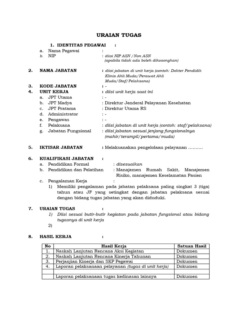 Format Uraian Tugas SDM | PDF