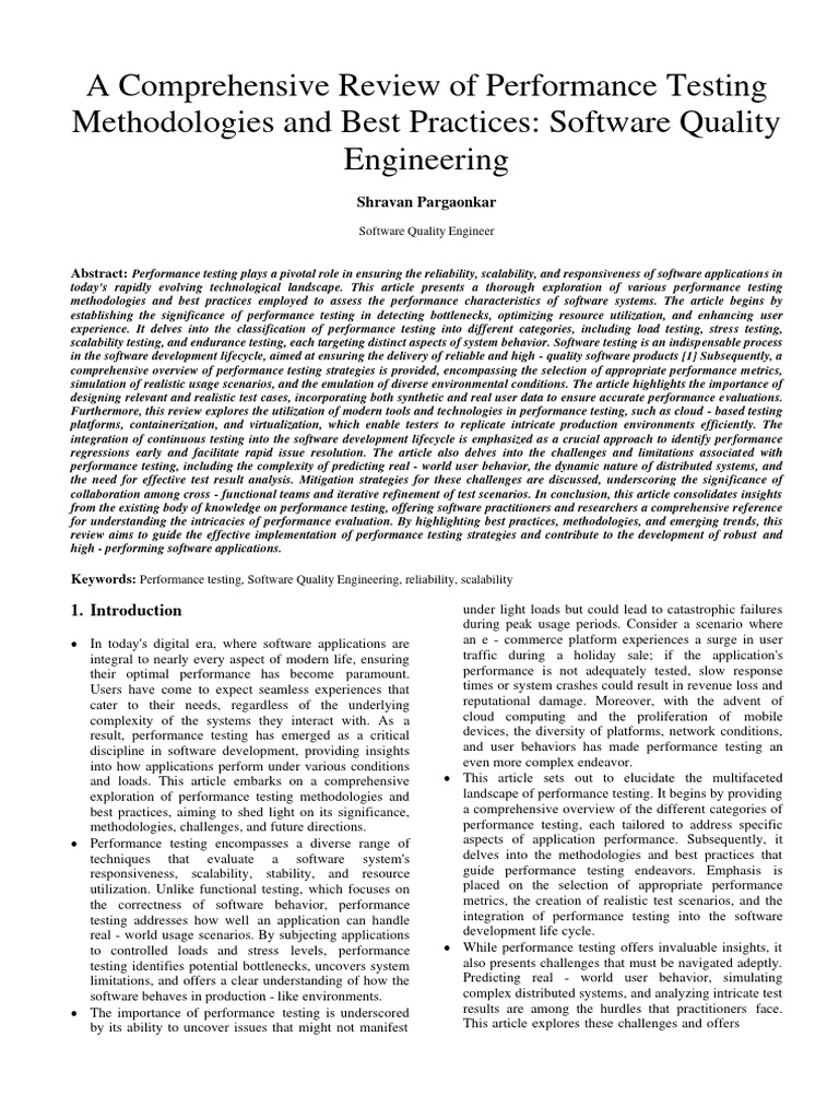 A Comprehensive Review of Performance Testing Methodologies and Best ... A Comprehensive Review of Performance Testing Methodologies and Best ...