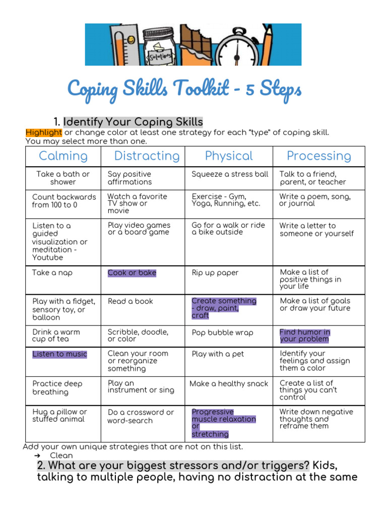 Coping Toolkit Worksheet | PDF | Stress (Biology) | Anxiety