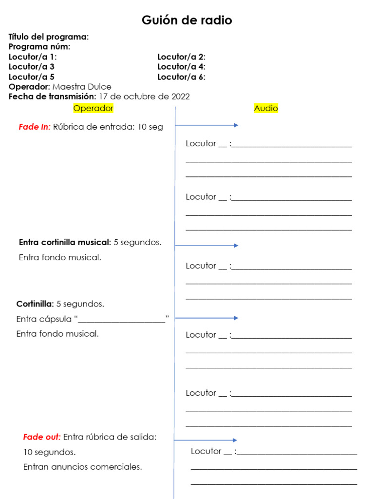 Formato De Guion De Radio Pdf Modelo Word – XNOWC
