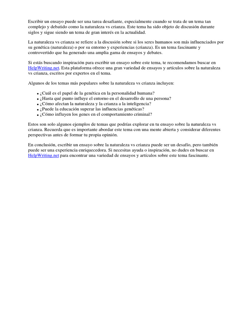 Temas para Ensayos de Natureza Vs Crianza | PDF | Scribd | Electronic ...