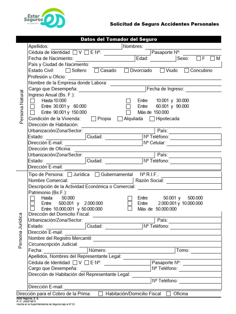 Solicitud Accidentes Personales Editable | PDF | Seguro | Póliza de seguros