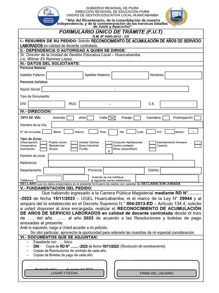 NUEVO FUT-Solicito Reconocimiento de Acumulación de Años de Servicio | PDF | Documento de ...