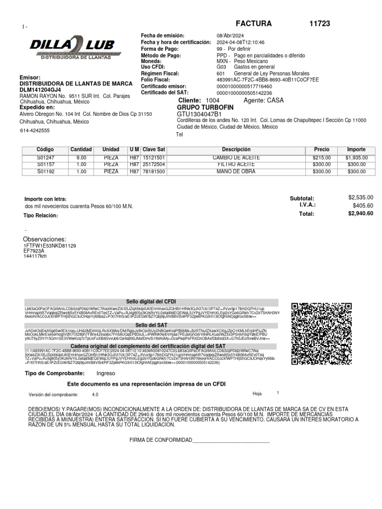 GTU1304047B1: Factura 11723 | PDF