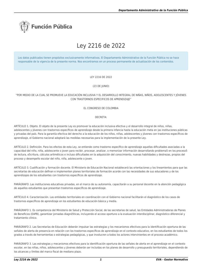Ley 2216 de 2022 Gestor Normativo | PDF | Aprendizaje | Maestros