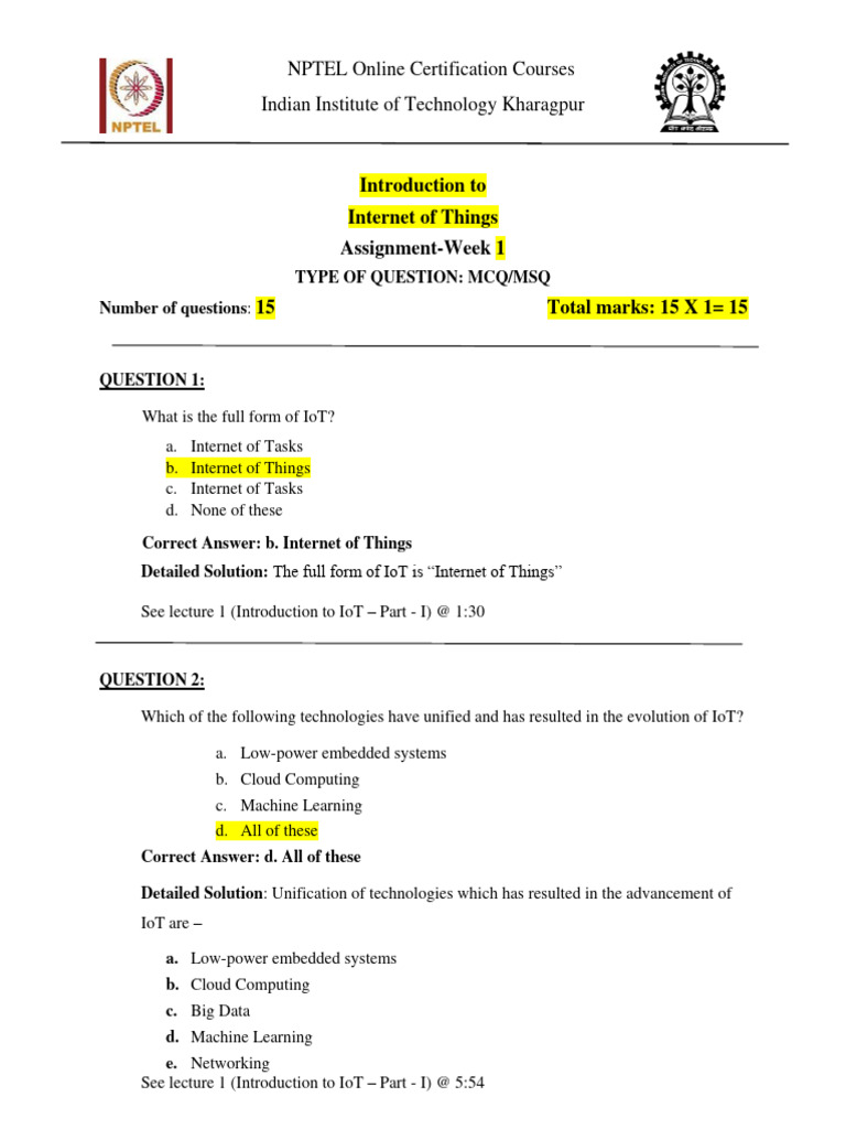 IOT Assignment-1 Solution PDF | PDF | Internet Of Things | Computer Network