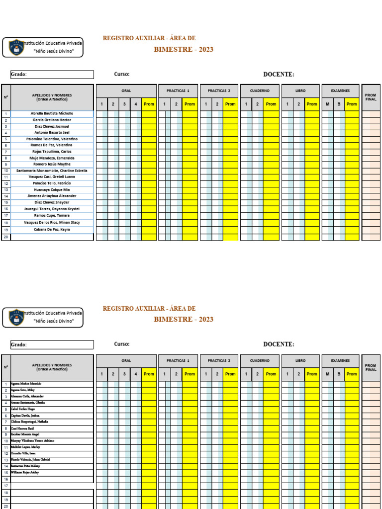 Formato Registro Notas Primaria | PDF