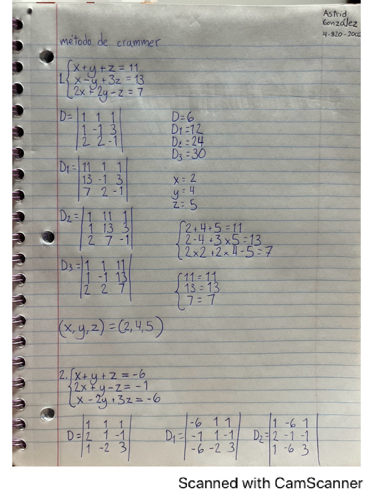 Taller Metodo de Cramer | PDF