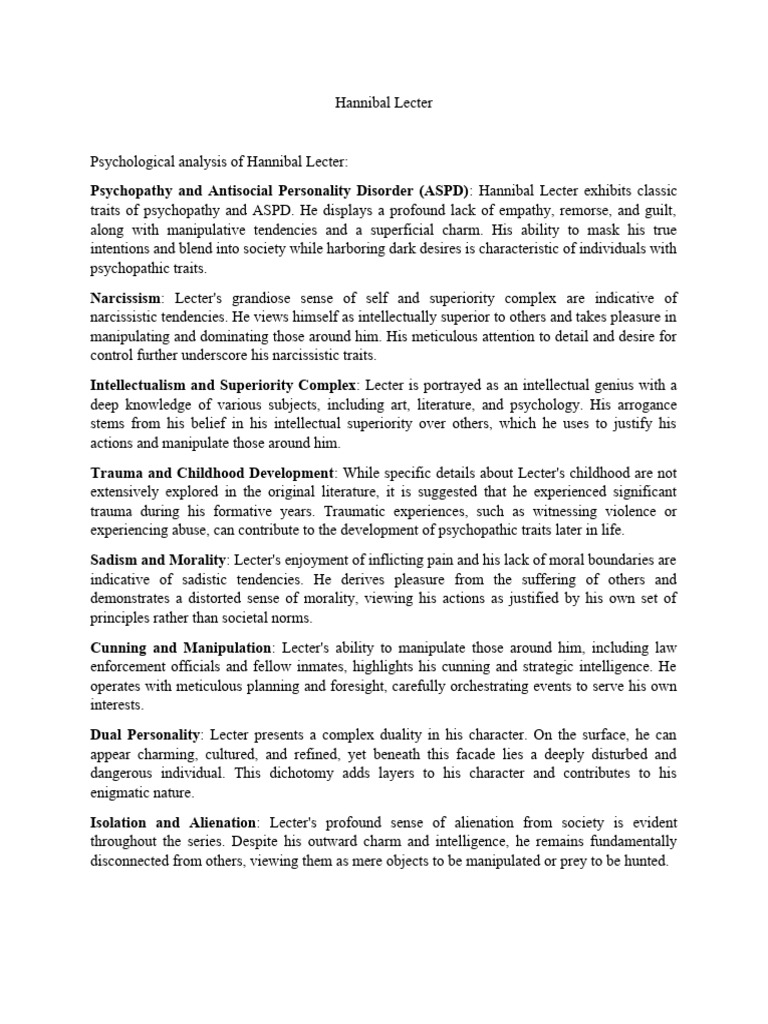 Hannibal Lecter | PDF | Psychopathy | Antisocial Personality Disorder