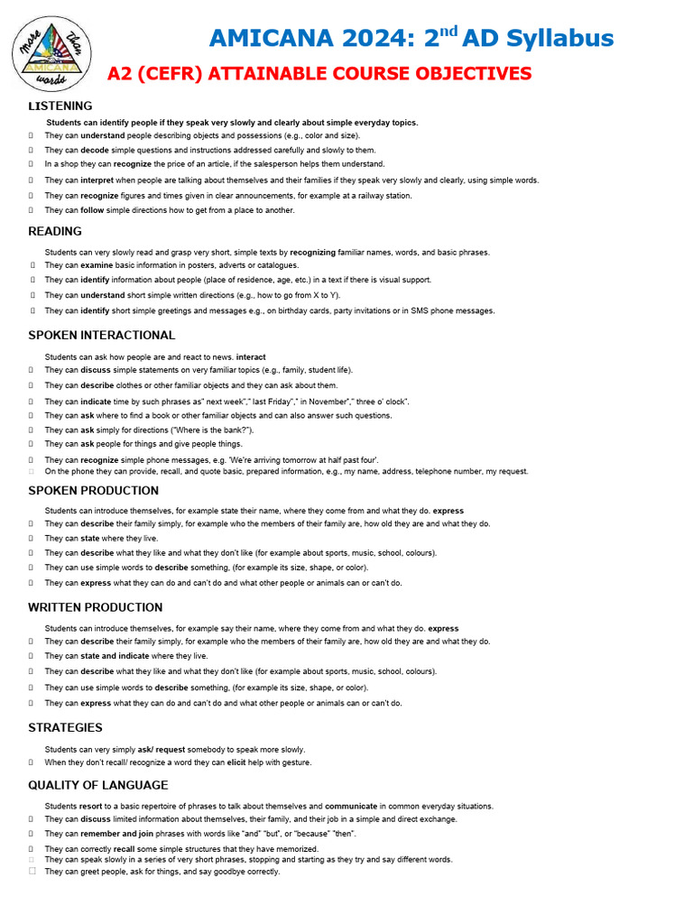 1 page Syllabus 2nd AD 2024 | PDF | Adjective | Word