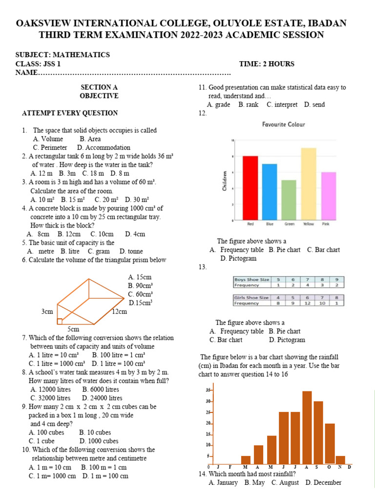 JSS1 3RD Term Maths Exam 2022-2023 | PDF | Euclidean Plane Geometry ...