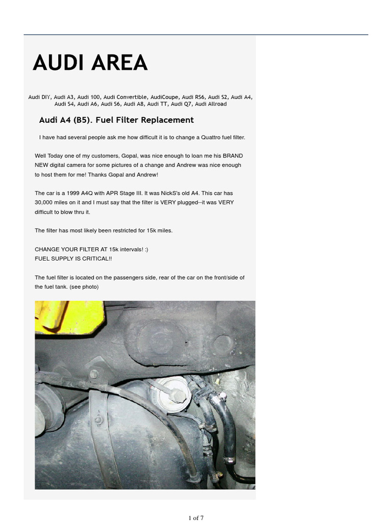 Audi A4 Fuel Filter Replacement Guide | PDF | Audi | Motor Vehicle