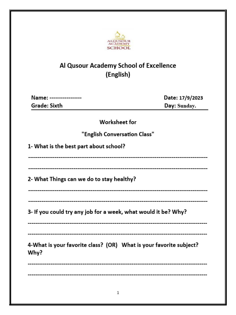 Conversation Class Sixth | PDF