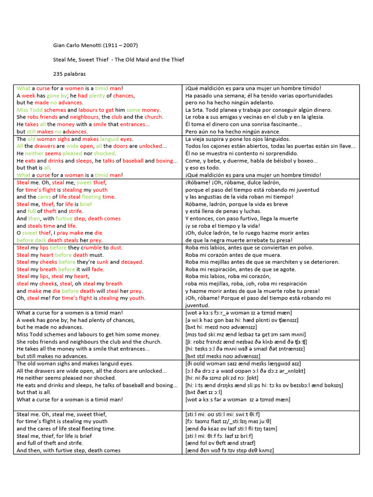 Steal Me - Menotti Traducción y Transcripción | PDF