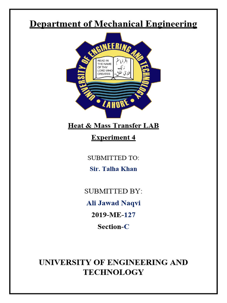 2019-ME-127 Exp.4 HMT Lab | PDF | Thermal Conduction | Heat