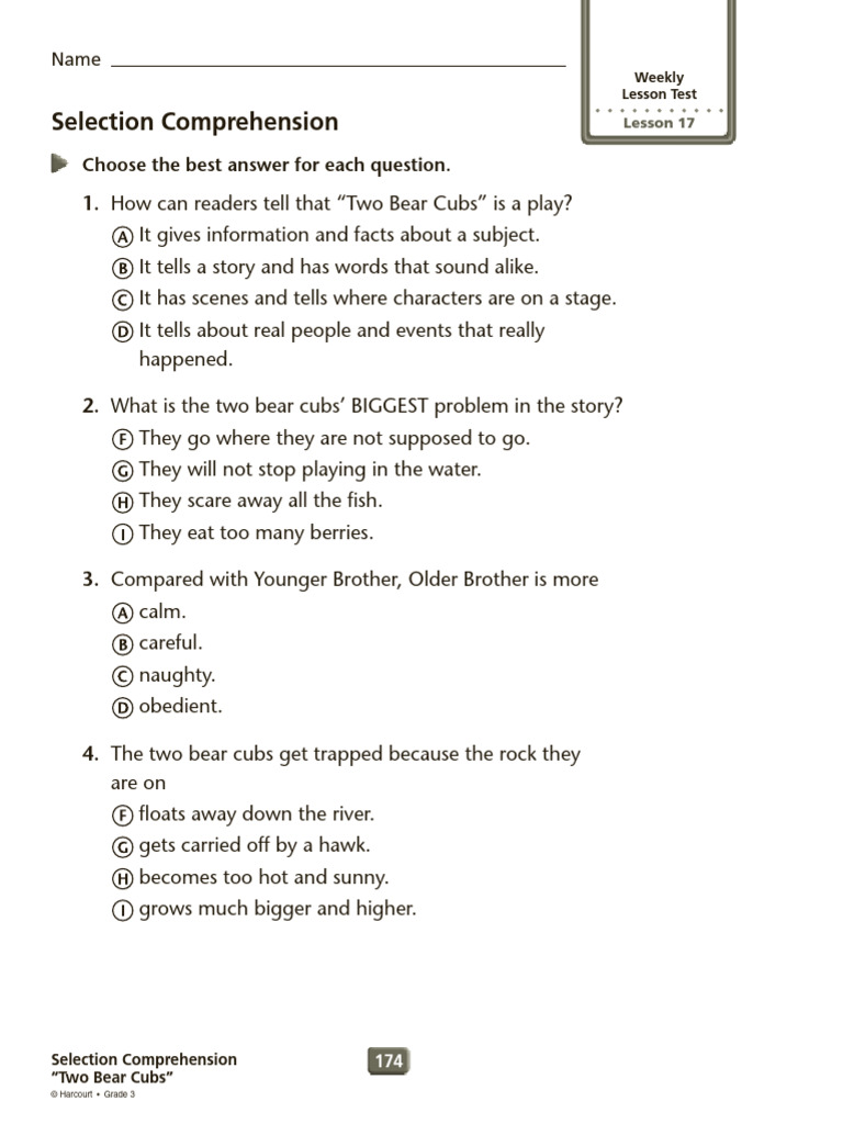 Selection Comprehension: 1. How Can Readers Tell That "Two Bear Cubs ...