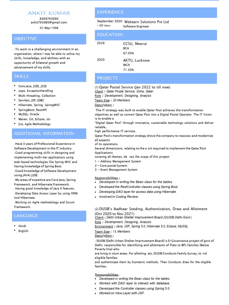 Ankit Resume PDF | PDF | Computing | Software Engineering Ankit Resume PDF | PDF | Computing | Software Engineering