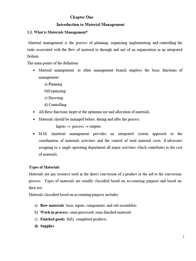 Material Management Hand Out (Ch1&2) | PDF | Forecasting | Moving Average