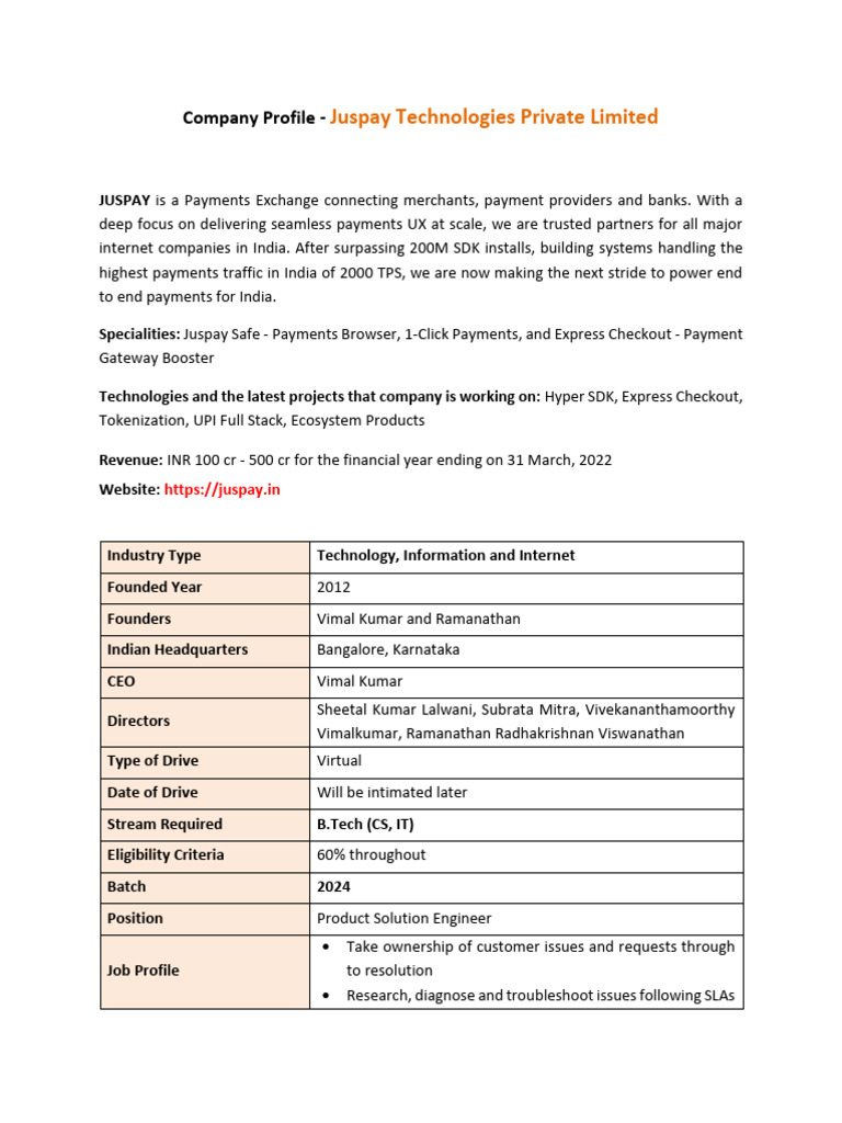 Company Profile - Juspay Technologies Private Limited | PDF | Computing | Information Technology