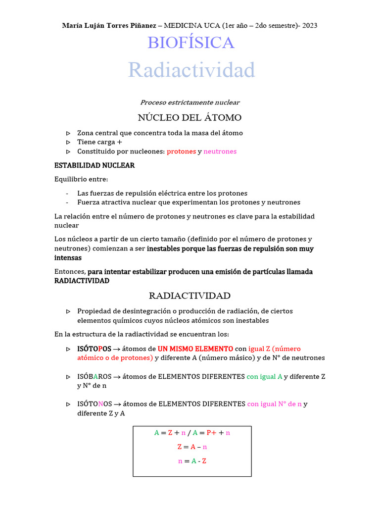 Biofisica. RADIACTIVIDAD | PDF | Desintegración radioactiva | Neutrón