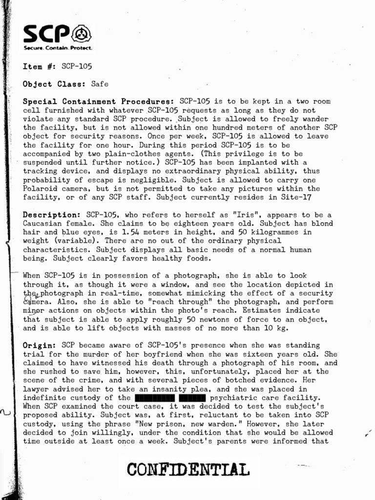 SCP-105: Iris and Her Photographic Abilities | PDF