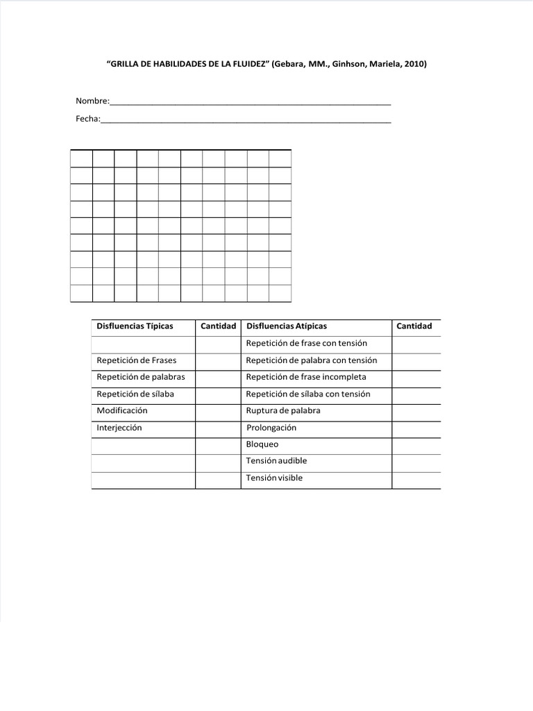 Grilla de Habilidades de Fluidez | PDF
