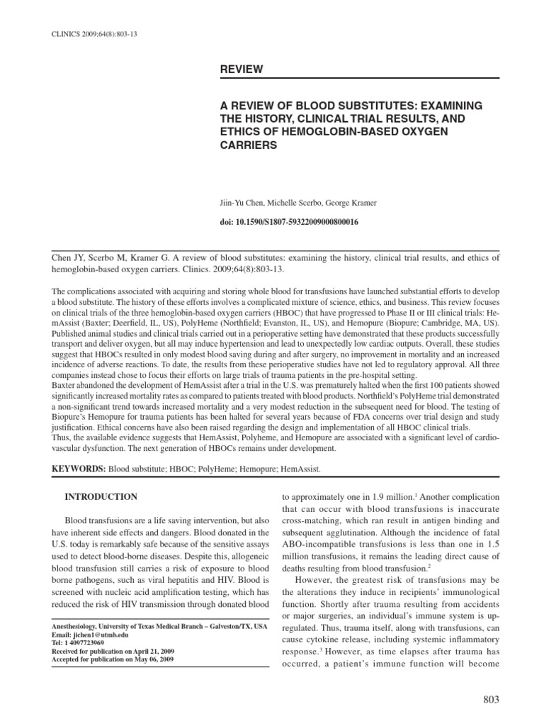 A Review On Blood Substitutes | PDF | Blood Transfusion | Blood