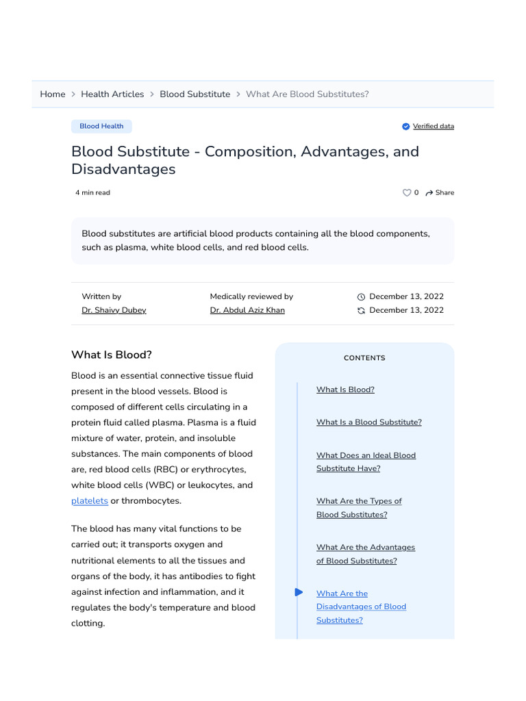 Understanding Blood Substitutes: Types & Benefits | PDF | Blood | Blood ...