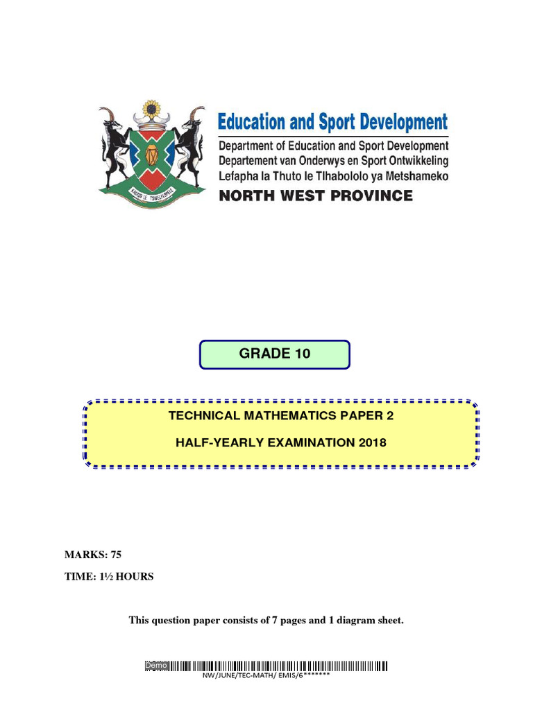 Technical Mathematics GR 10 Paper 2 | PDF | Elementary Geometry ...