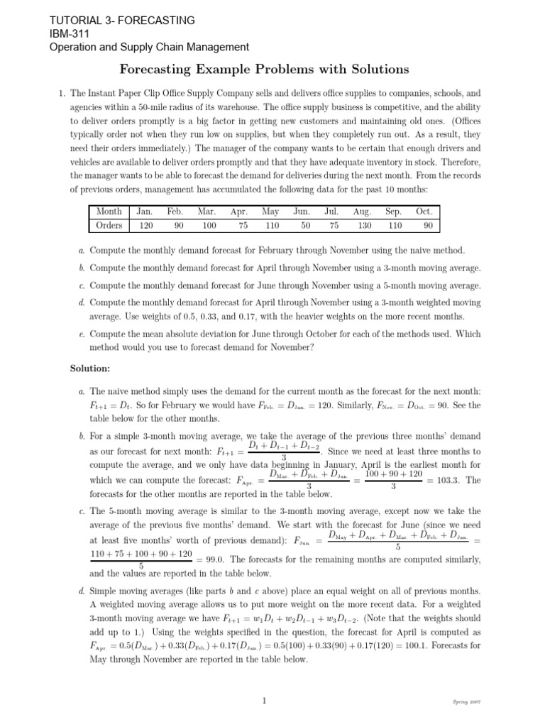 Tutorial 3 Forecasting Pdf Forecasting Mean Squared Error