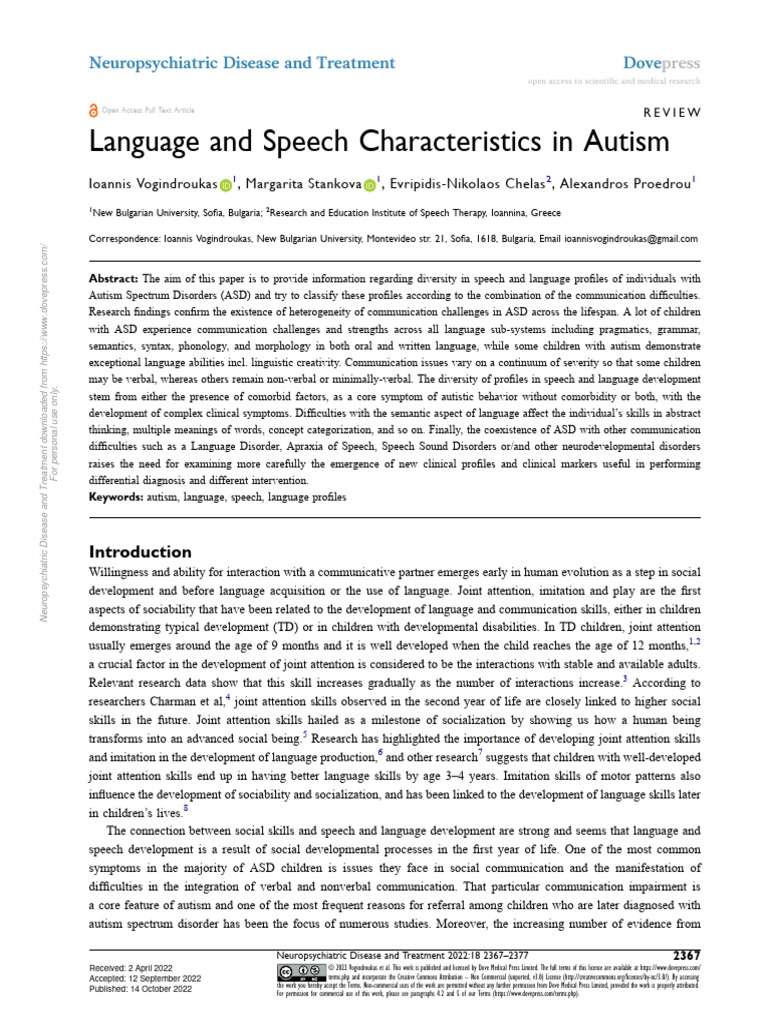 NDT 331987 Language and Speech Characteristics in Autism | PDF | Autism ...