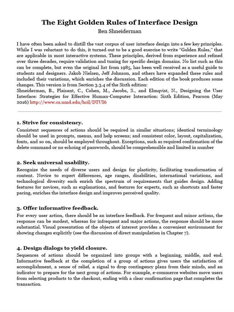 As 8 Regras de Ouro de Ben Shneiderman | PDF | Design | Information Science