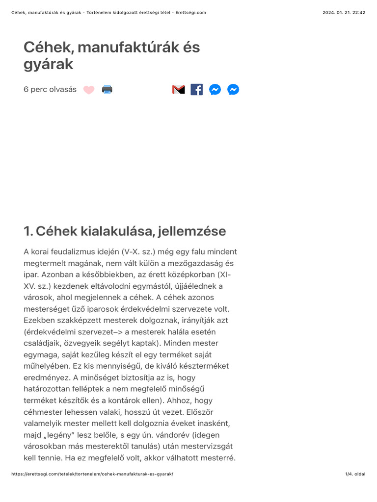 Céhek, Manufaktúrák És Gyárak - Történelem Kidolgozott Érettségi Tétel ...