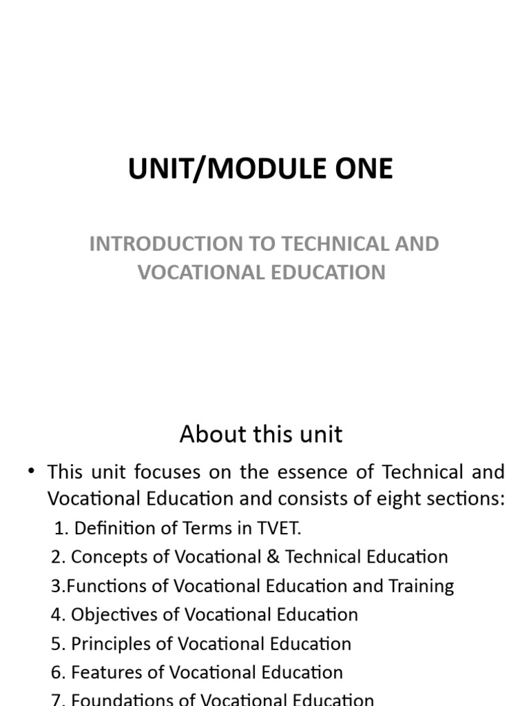 UNIT ONE VPD 501 | PDF | Vocational Education | Apprenticeship