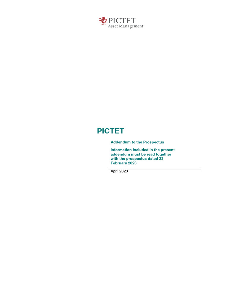 Pictet Short-Term Money Market GBP Fund | PDF | Securities Act Of 1933 ...