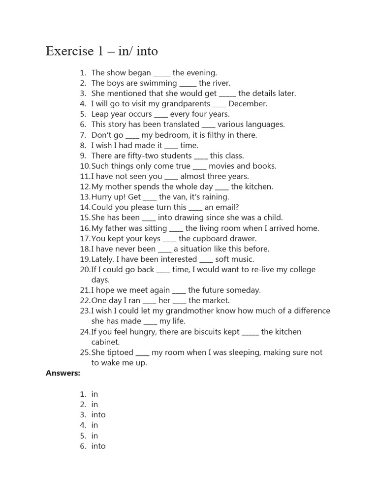 Preposition Exercises | PDF