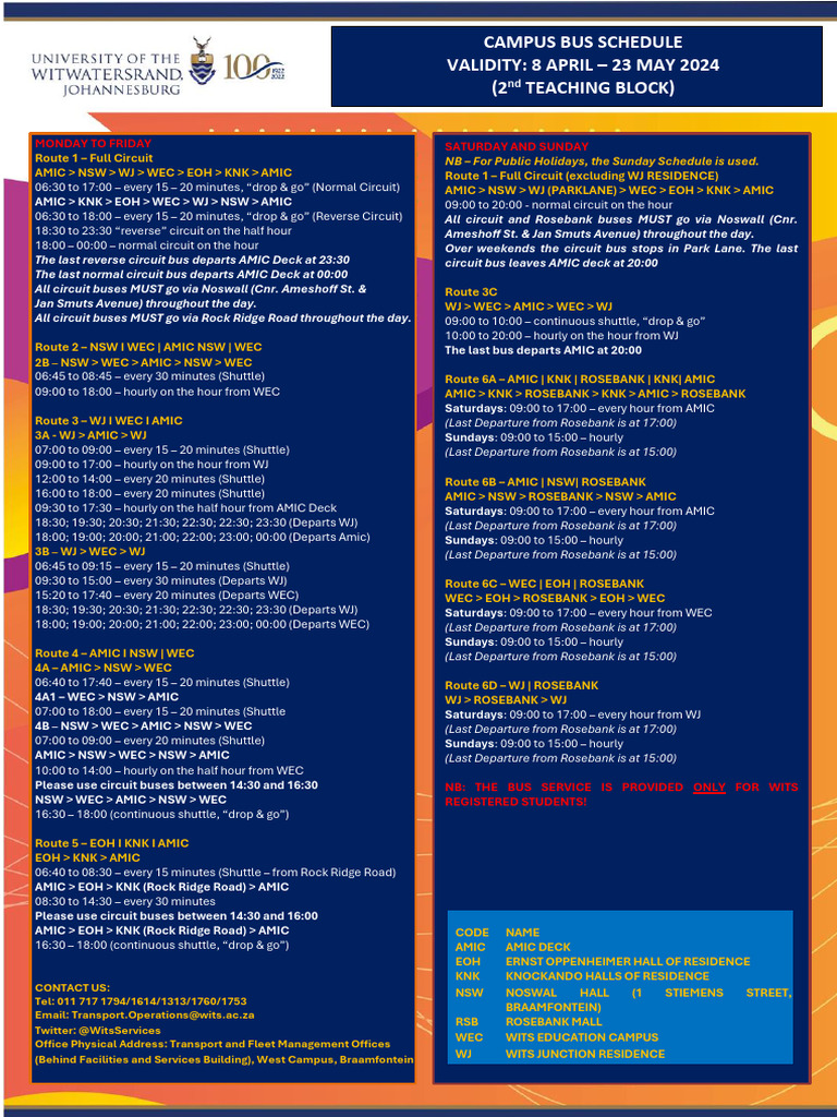 Campus Bus Schedule - Published On 4 April 2024 | PDF | Workweek And ...
