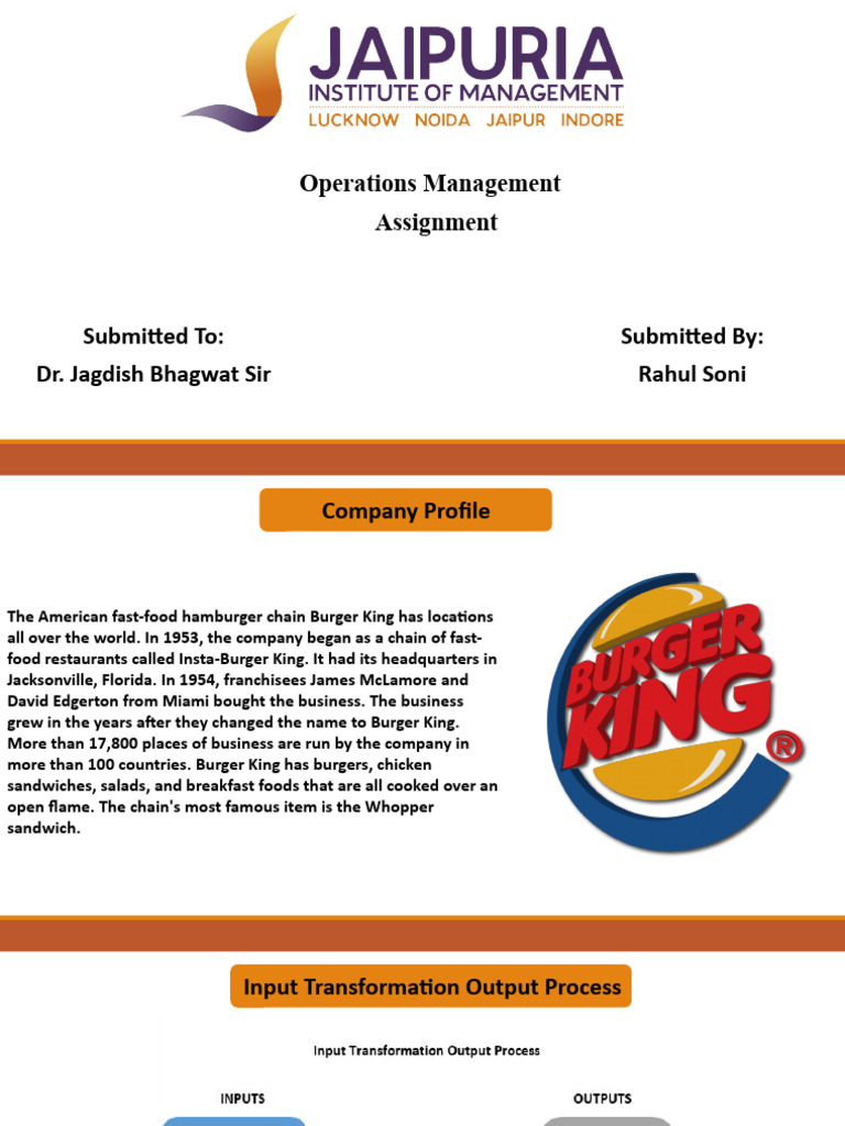 Operation Management PPT of Burger King | PDF