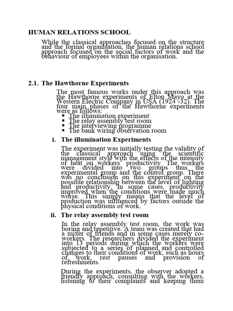 Human Relations School | PDF | Experiment | Behavioural Sciences