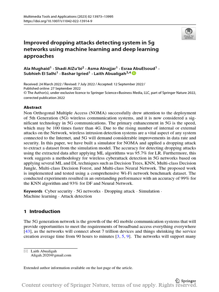 Improved Dropping Attacks Detecting System In 5g N Pdf Osi Model Computer Network