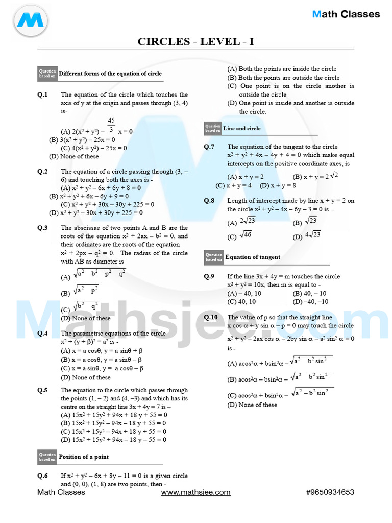 Circles Level -1 | PDF | Circle | Geometry