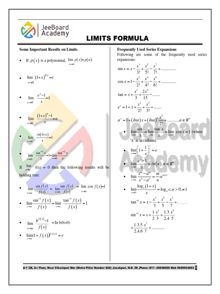 Limits Formula Pdf Complex Analysis Trigonometry