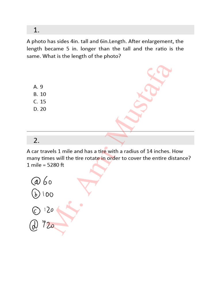 New Act2 Questions Mr. Amr Mustafa December | Download Free PDF | Circle | Area