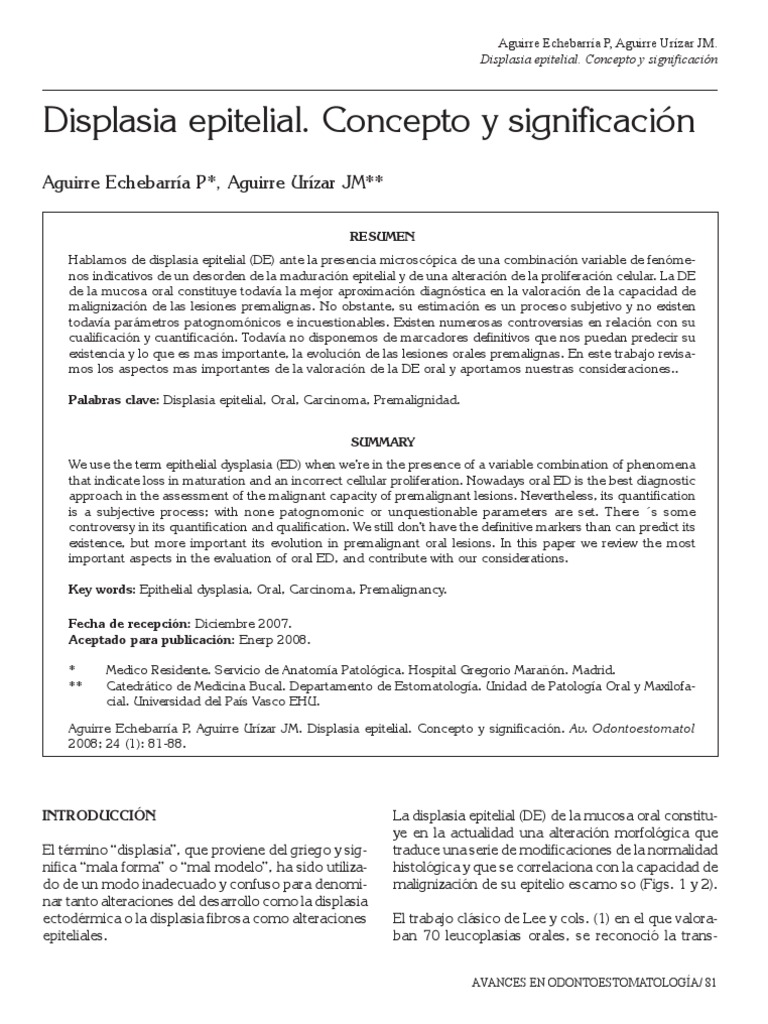 Displasia Epitelial: Concepto y Evaluación | PDF | Diagnostico medico ...