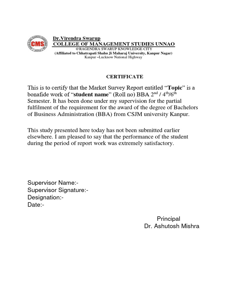 BBA Project Certificate Template | PDF | Career & Growth | Business