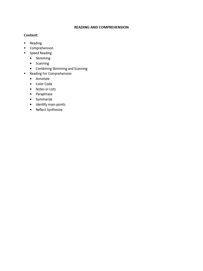 Effective Reading and Comprehension Techniques | PDF | Reading ...