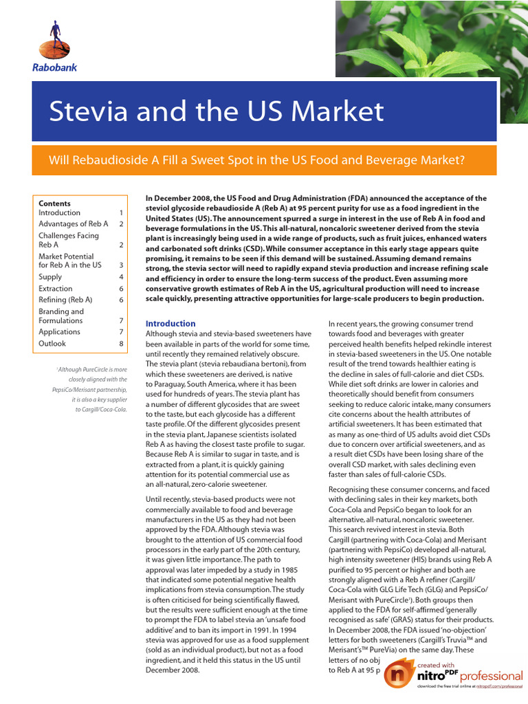 Rabobank Stevia US Market August2009 | PDF | Sugar Substitute